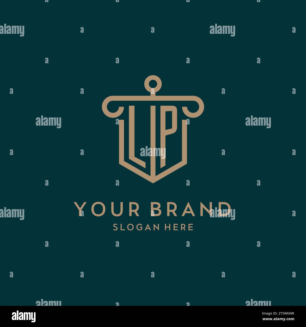 LP monogram initial logo design with shield and pillar shape design ...