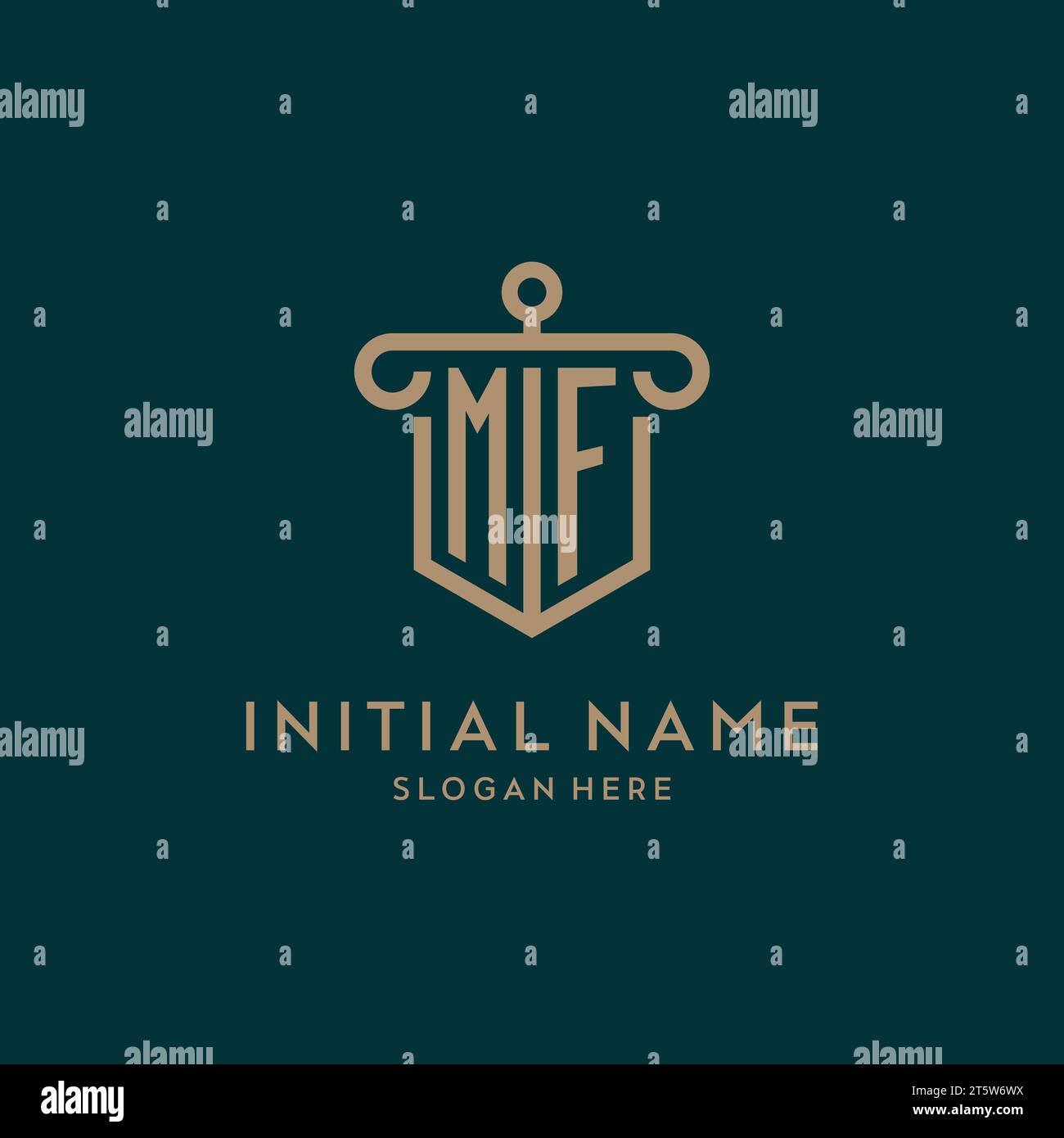 MF monogram initial logo design with shield and pillar shape design ...