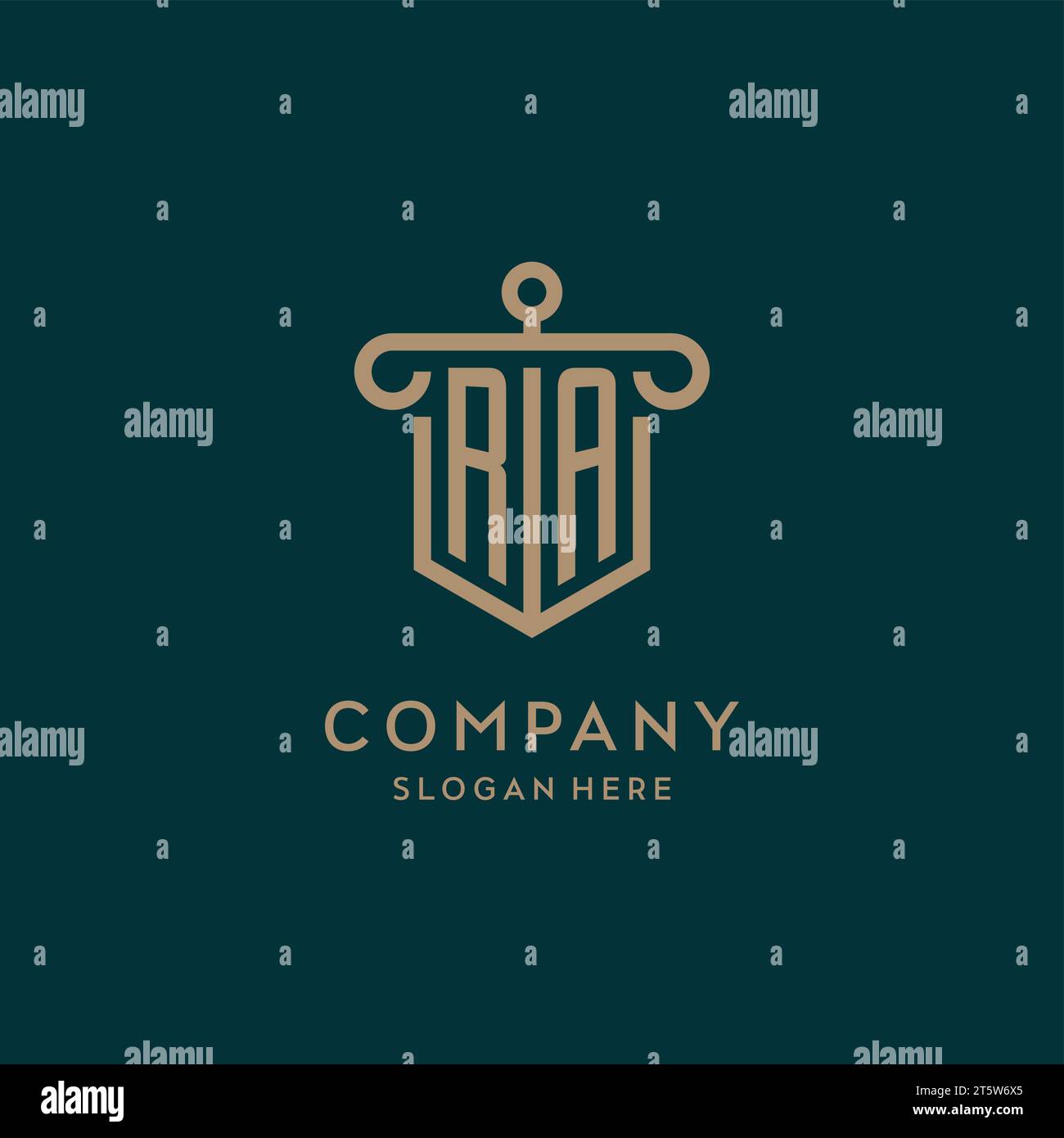 RA monogram initial logo design with shield and pillar shape design ...