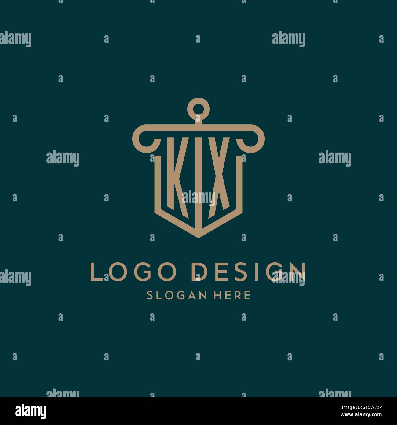 KX monogram initial logo design with shield and pillar shape design ...