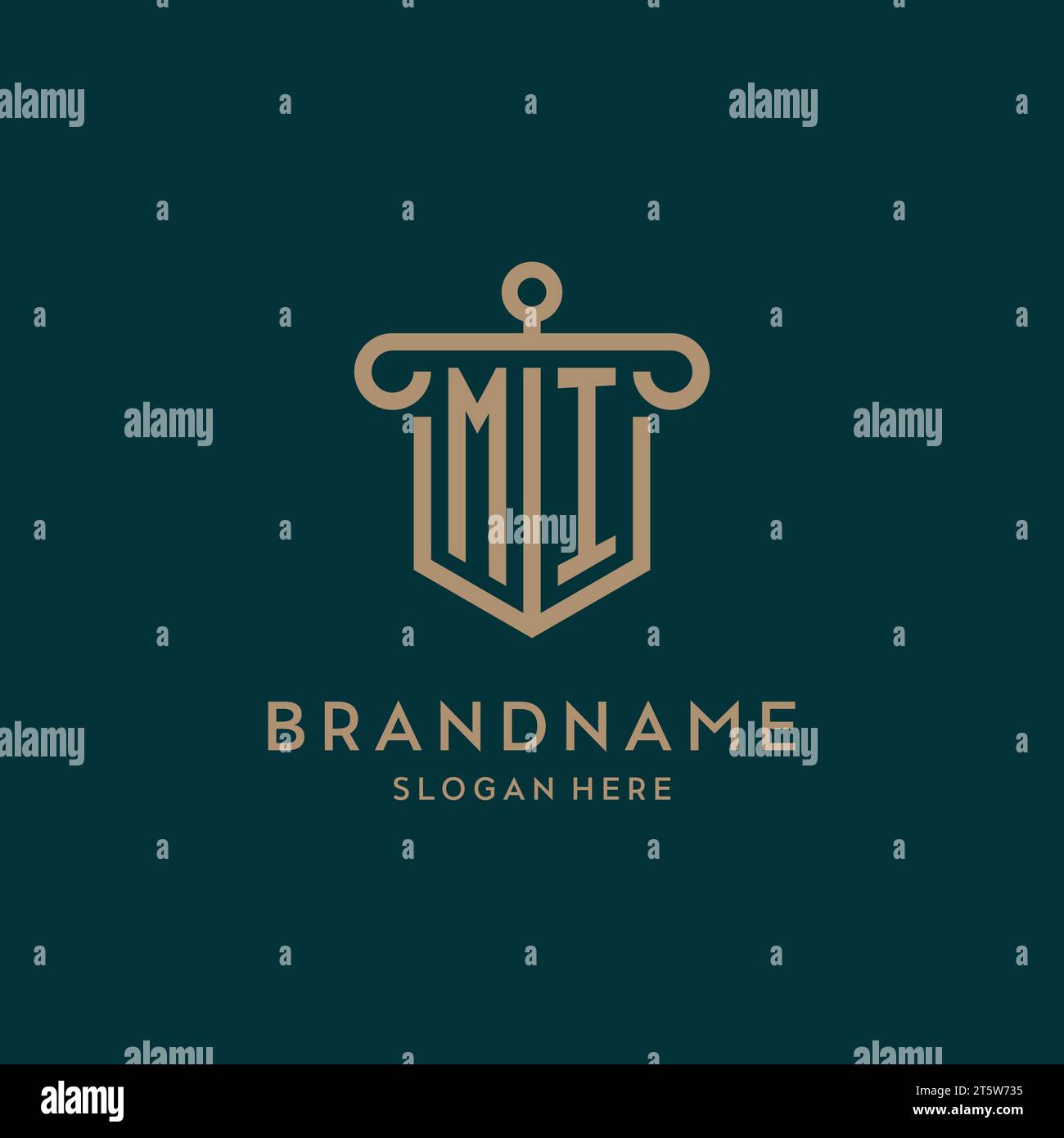 MI monogram initial logo design with shield and pillar shape design ...