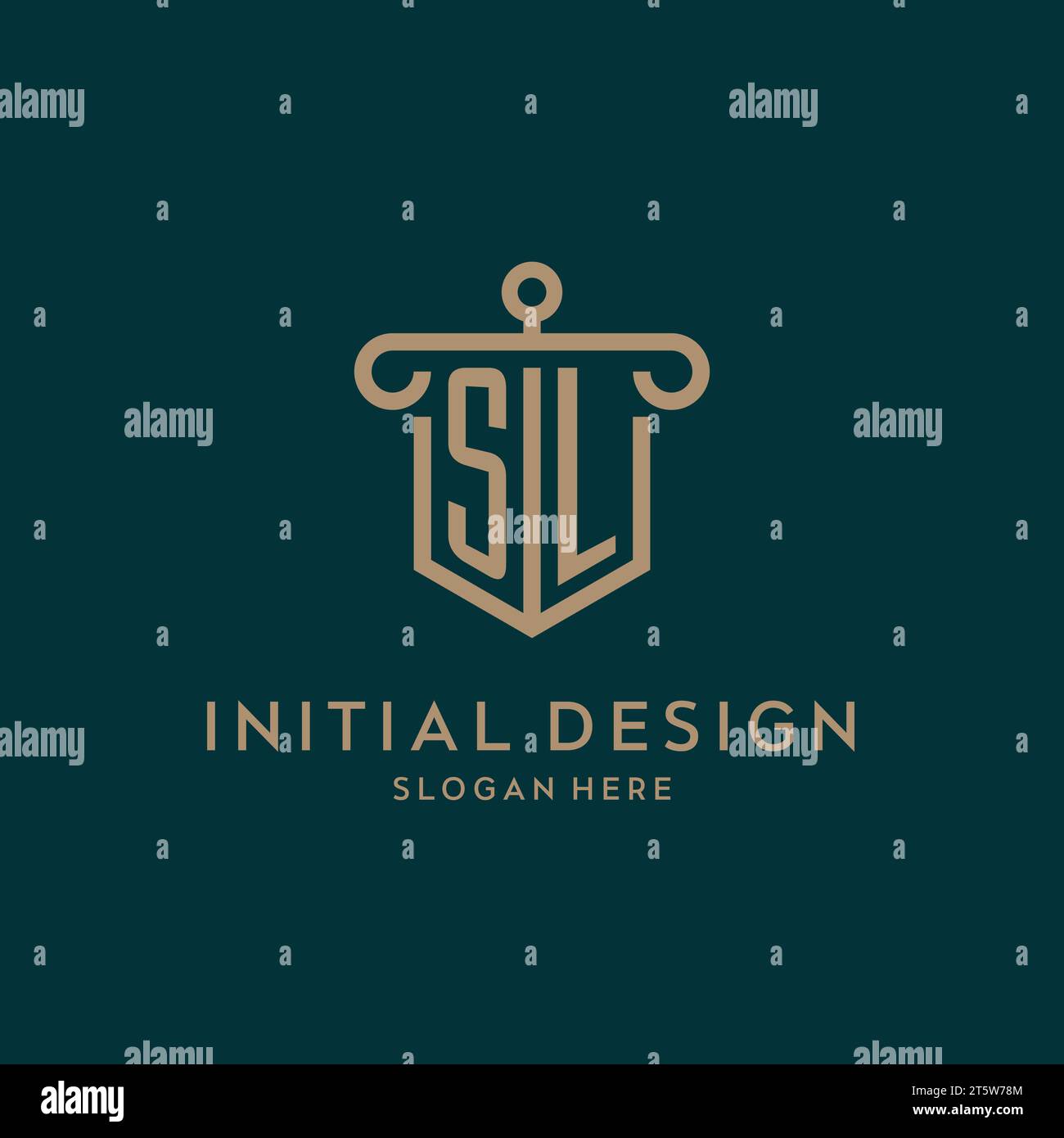 SL monogram initial logo design with shield and pillar shape design ...