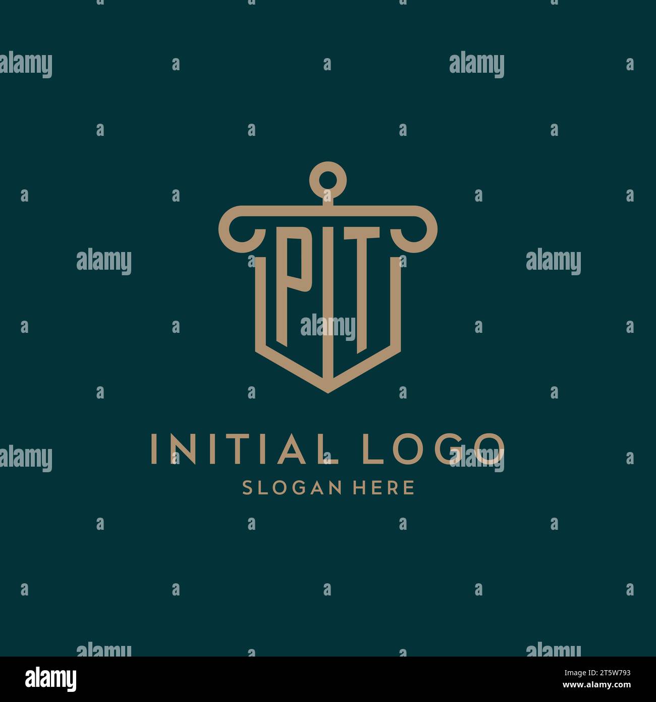 PT monogram initial logo design with shield and pillar shape design ...