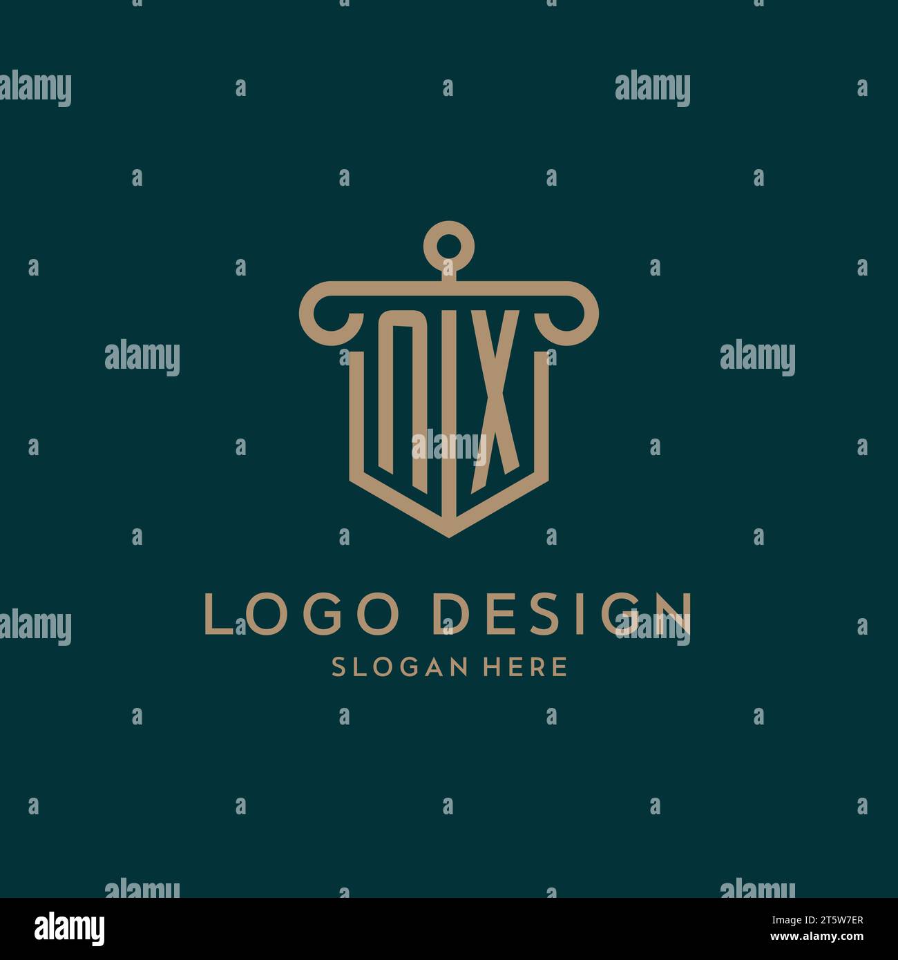 NX monogram initial logo design with shield and pillar shape design ...
