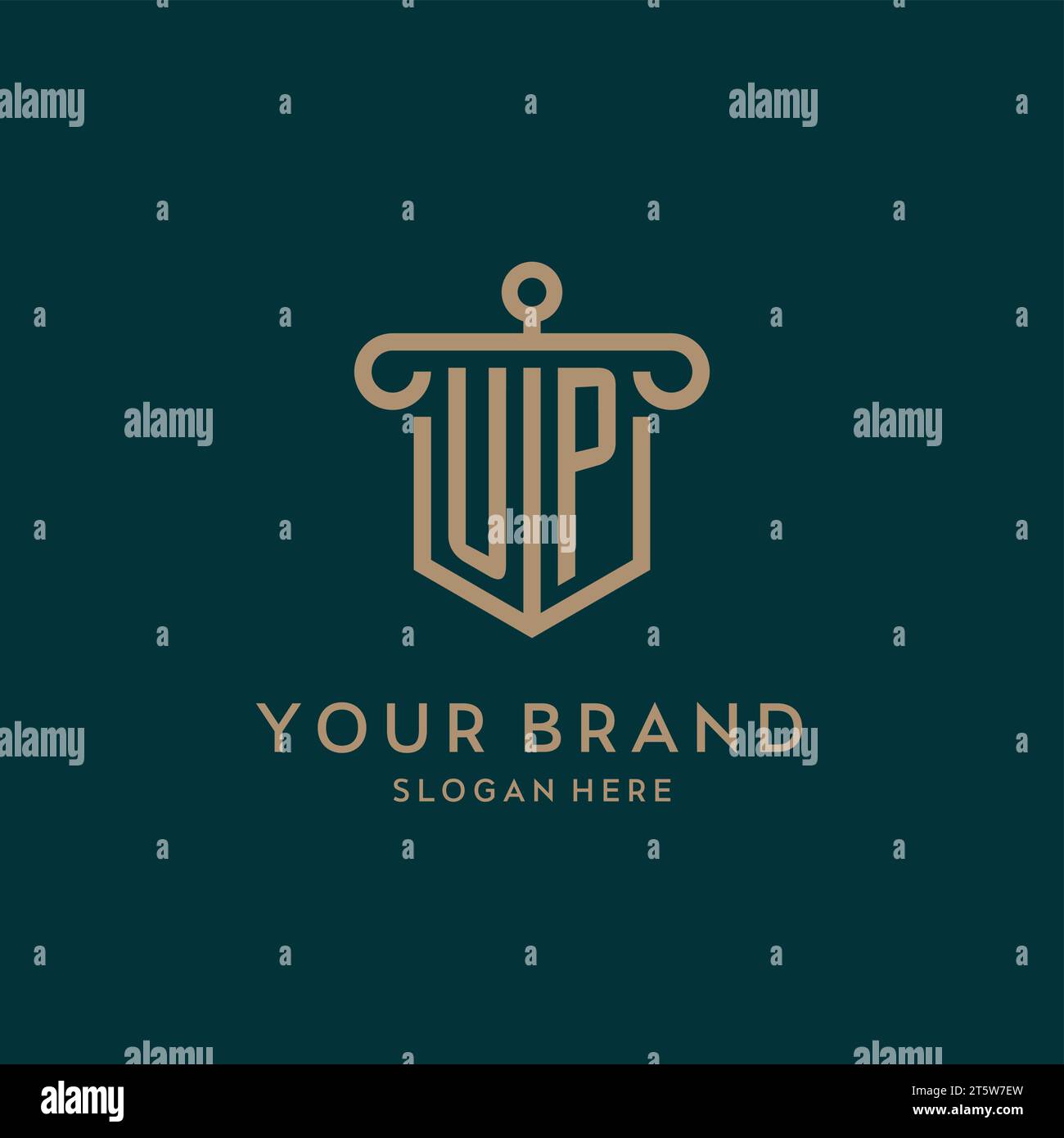 UP monogram initial logo design with shield and pillar shape design ...