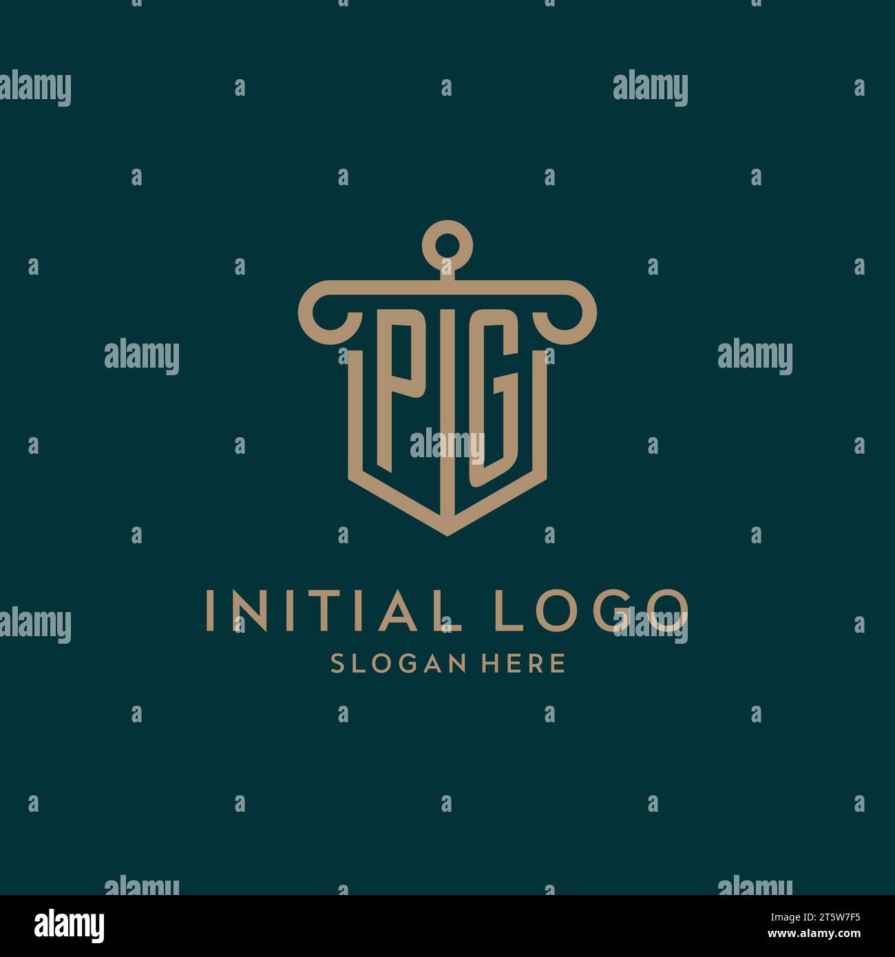 PG monogram initial logo design with shield and pillar shape design ...