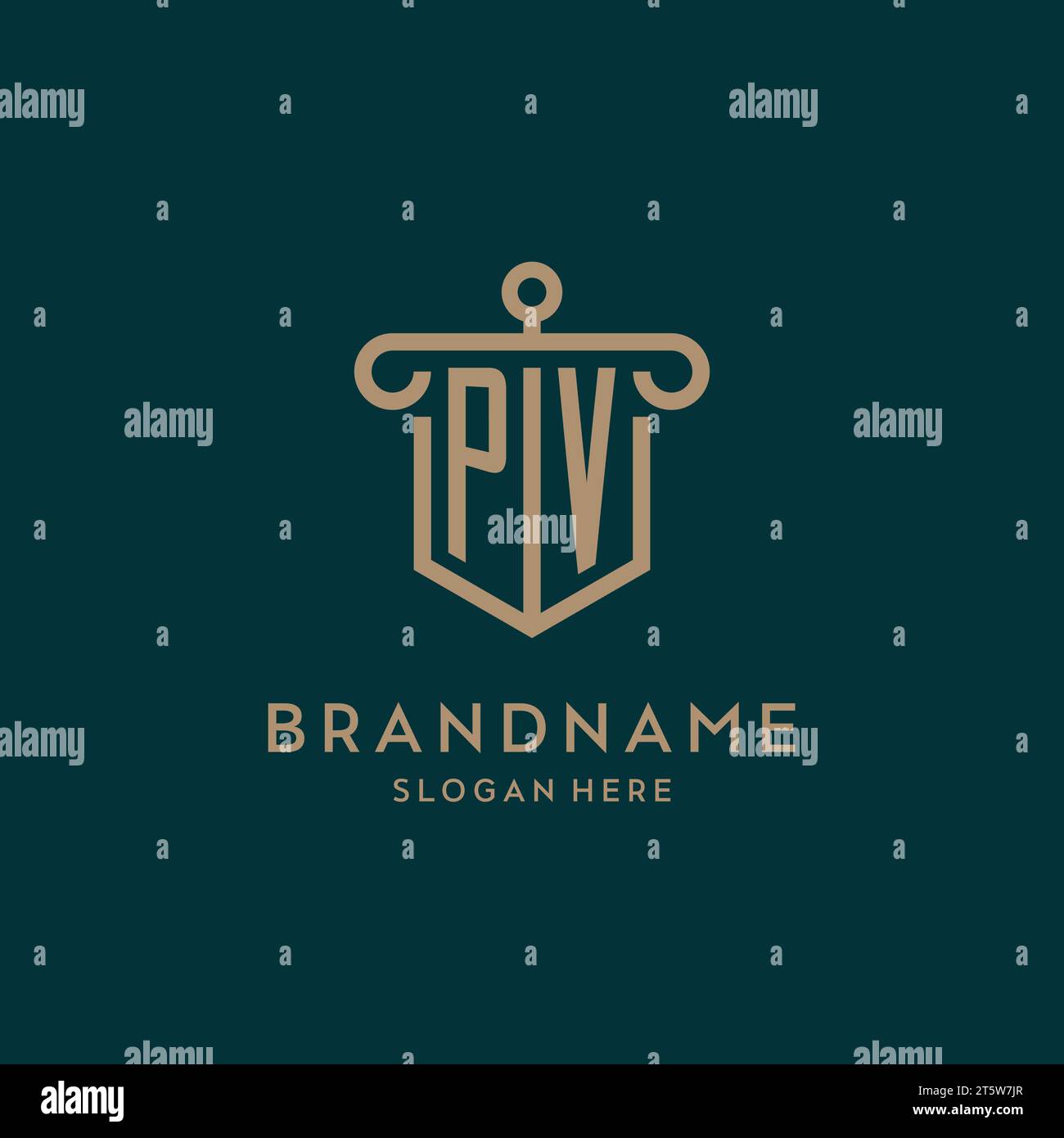 PV monogram initial logo design with shield and pillar shape design ...