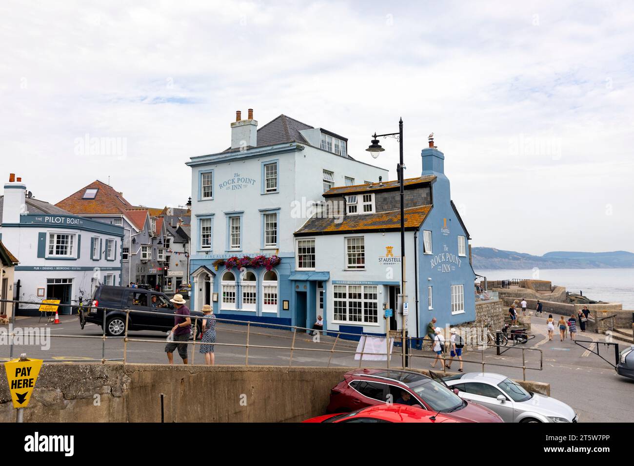 Lyme Regis town centre and the Rock Point Inn pub and restaurant on ...