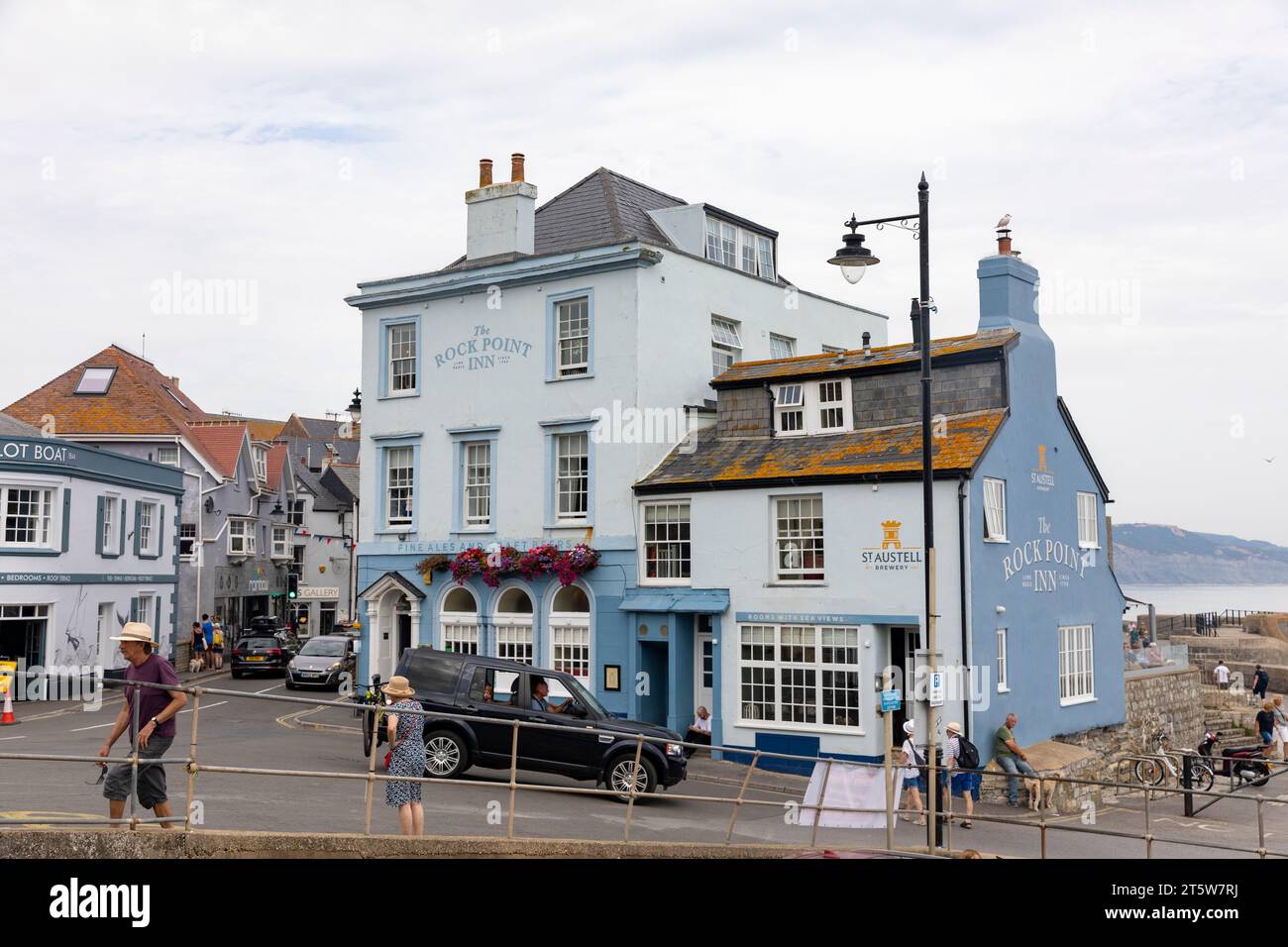 Lyme Regis town centre and the Rock Point Inn pub and restaurant on ...
