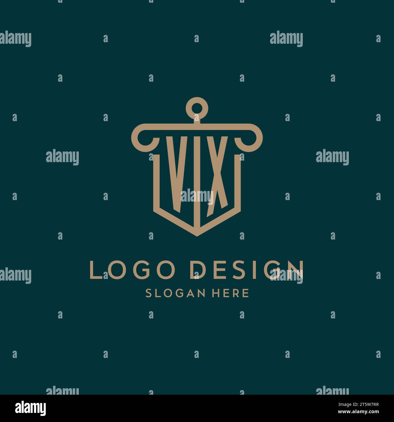 VX monogram initial logo design with shield and pillar shape design ...