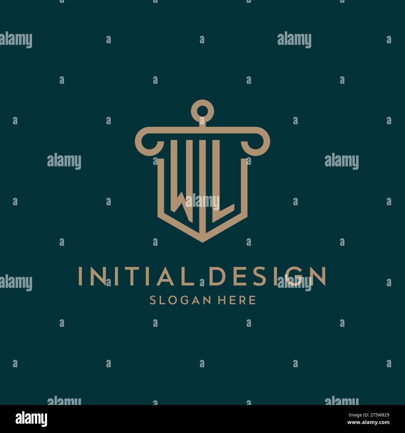 WL monogram initial logo design with shield and pillar shape design ...