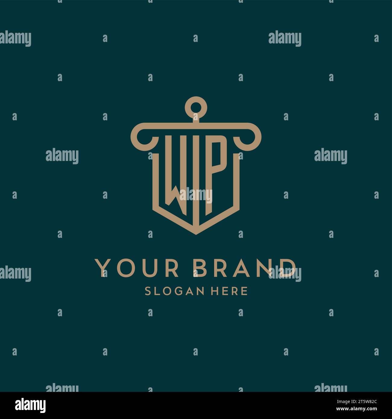 WP monogram initial logo design with shield and pillar shape design ...