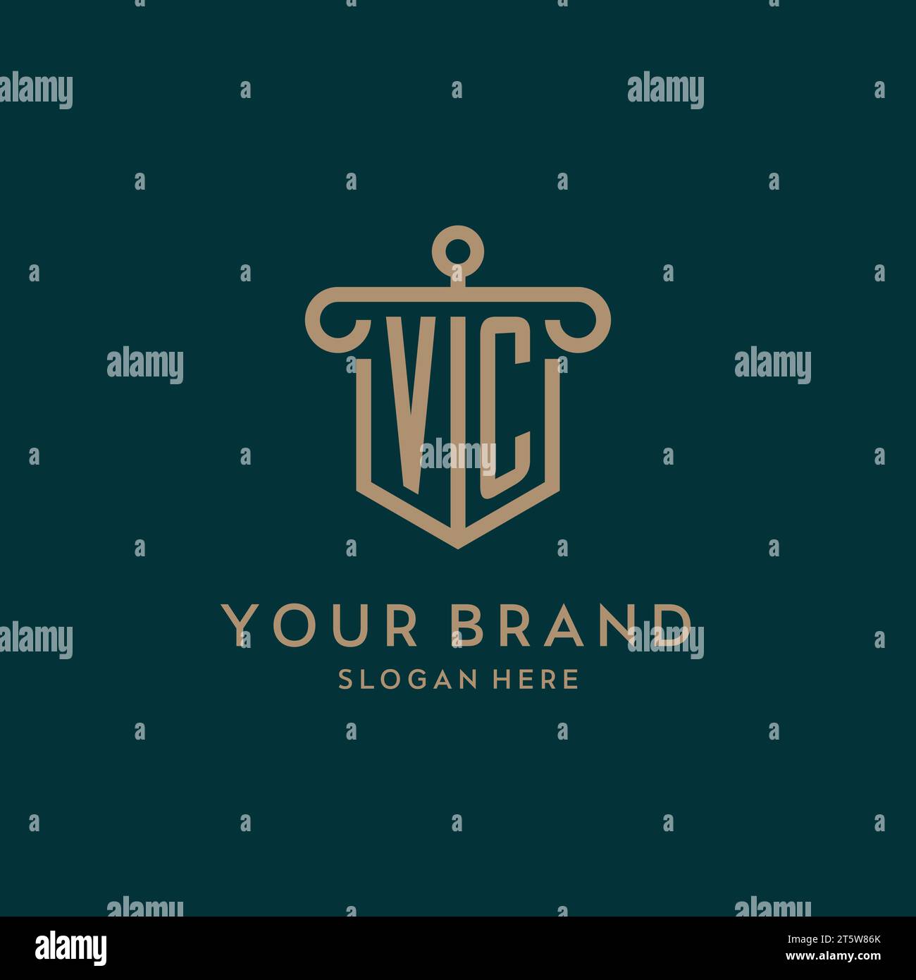 VC monogram initial logo design with shield and pillar shape design ...