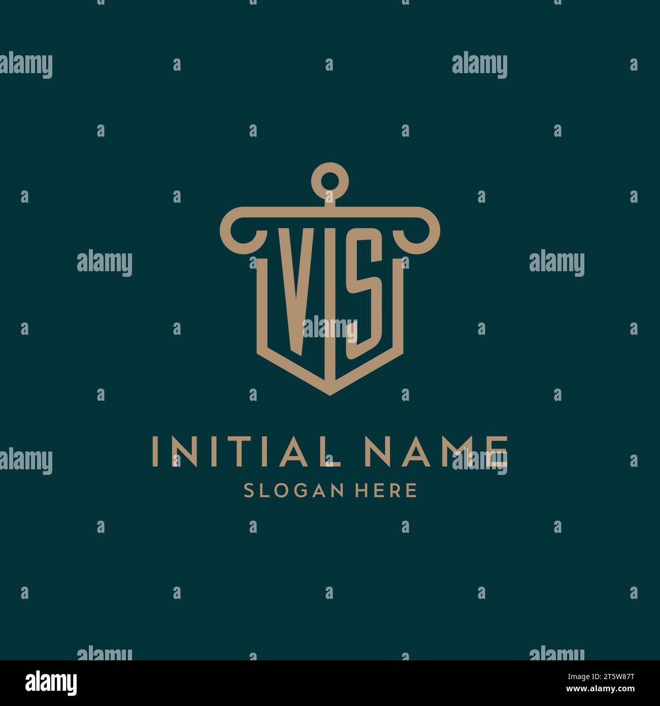 VS monogram initial logo design with shield and pillar shape design ...