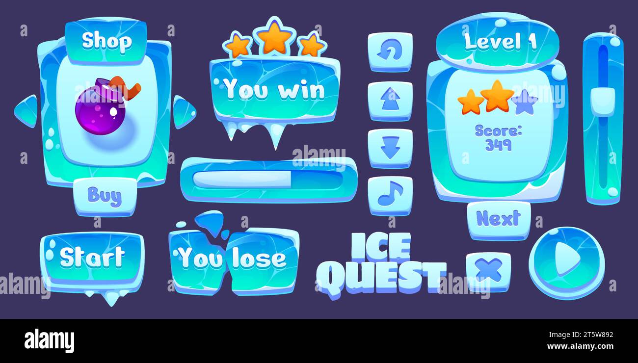 Ice or glass gui elements covered with snow - cartoon vector ...