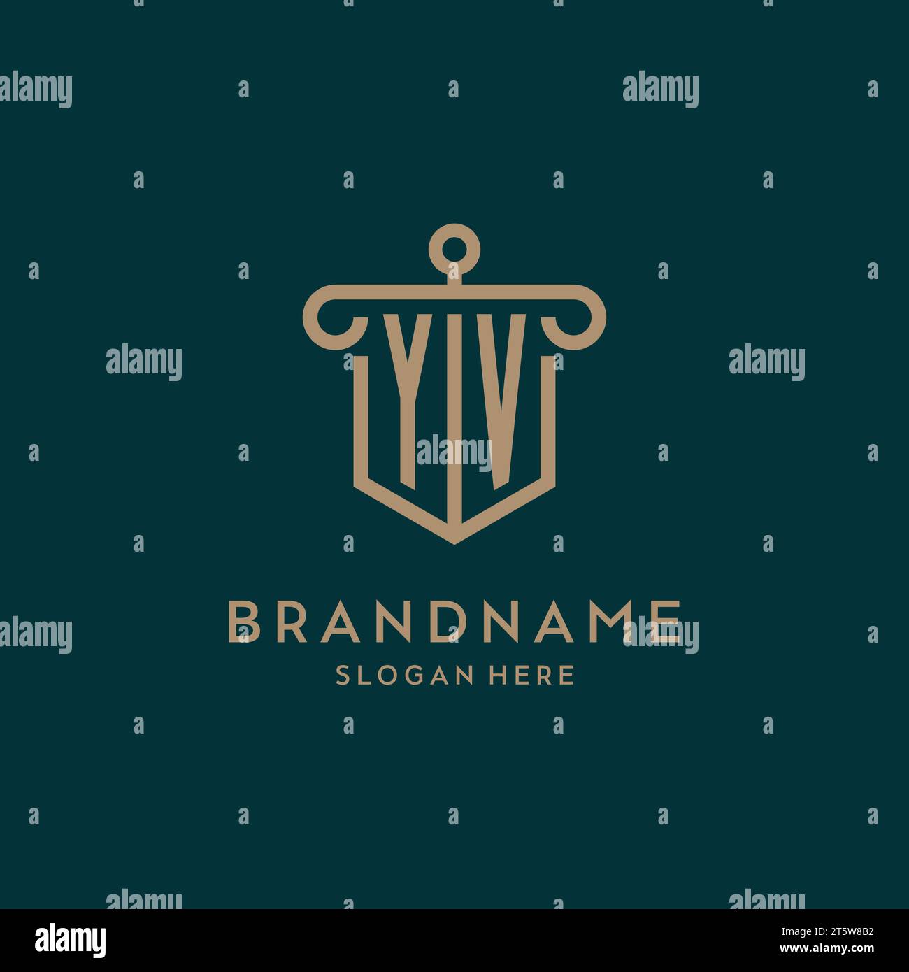 YV monogram initial logo design with shield and pillar shape design ...