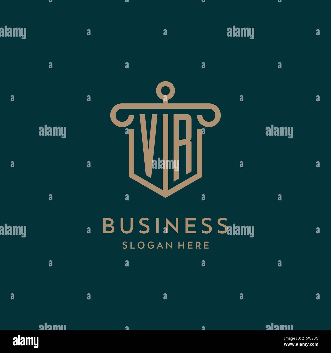 VR monogram initial logo design with shield and pillar shape design ...