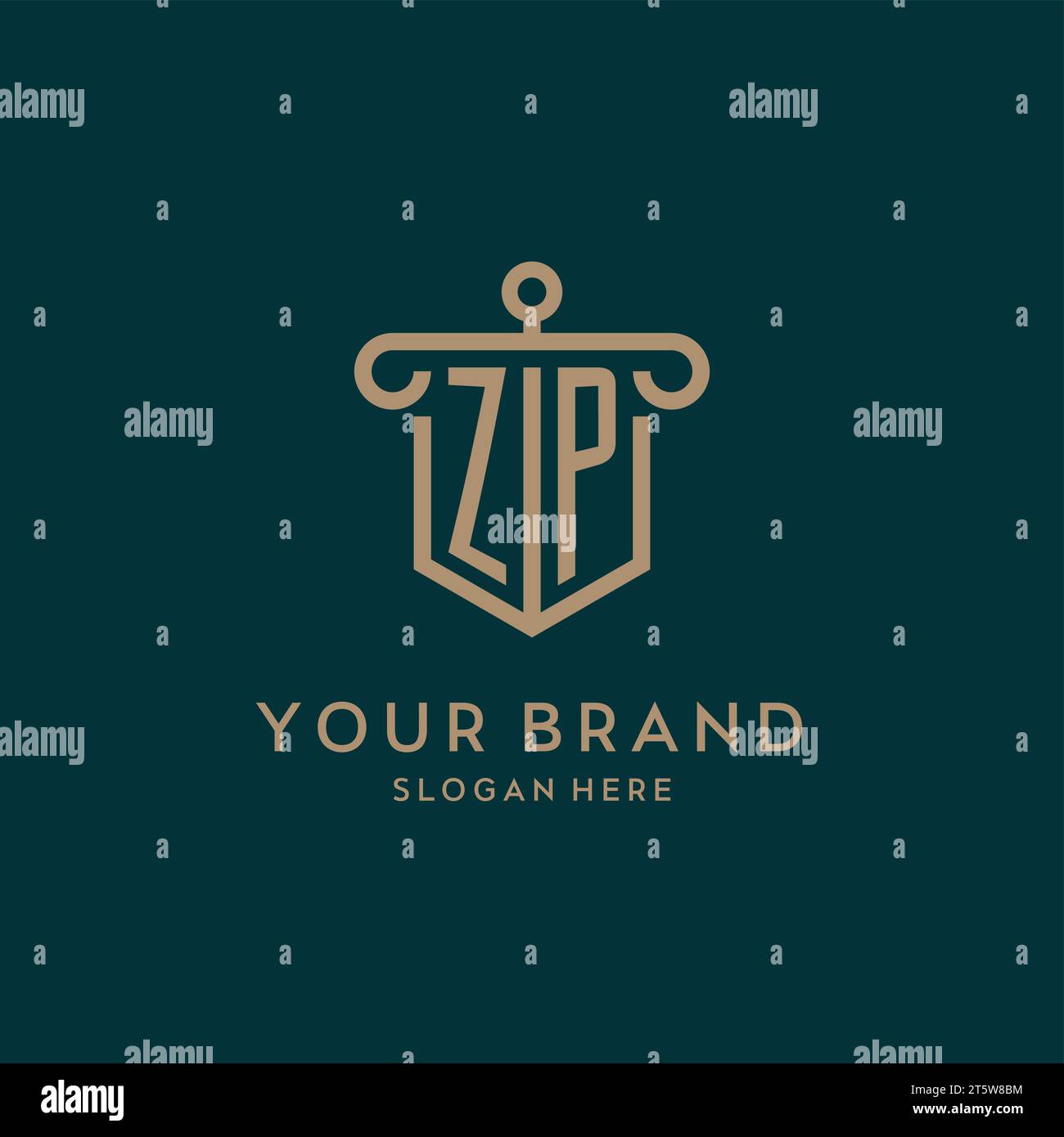 ZP monogram initial logo design with shield and pillar shape design ...