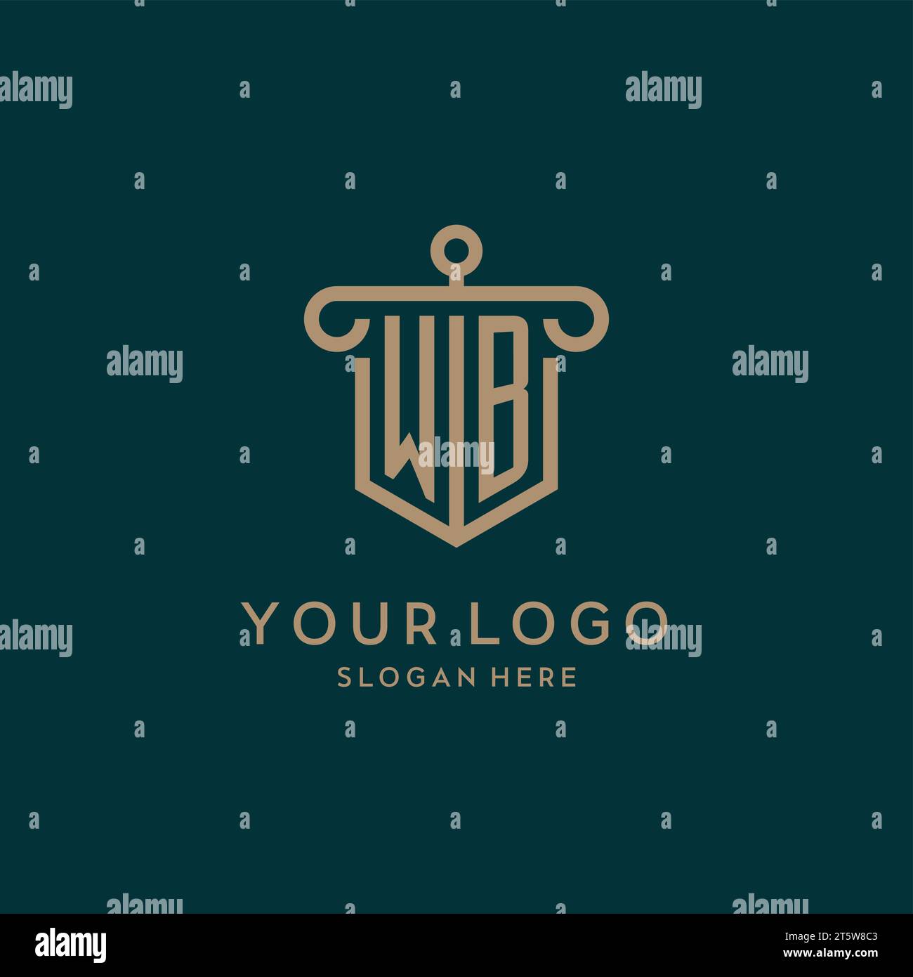 WB monogram initial logo design with shield and pillar shape design ...