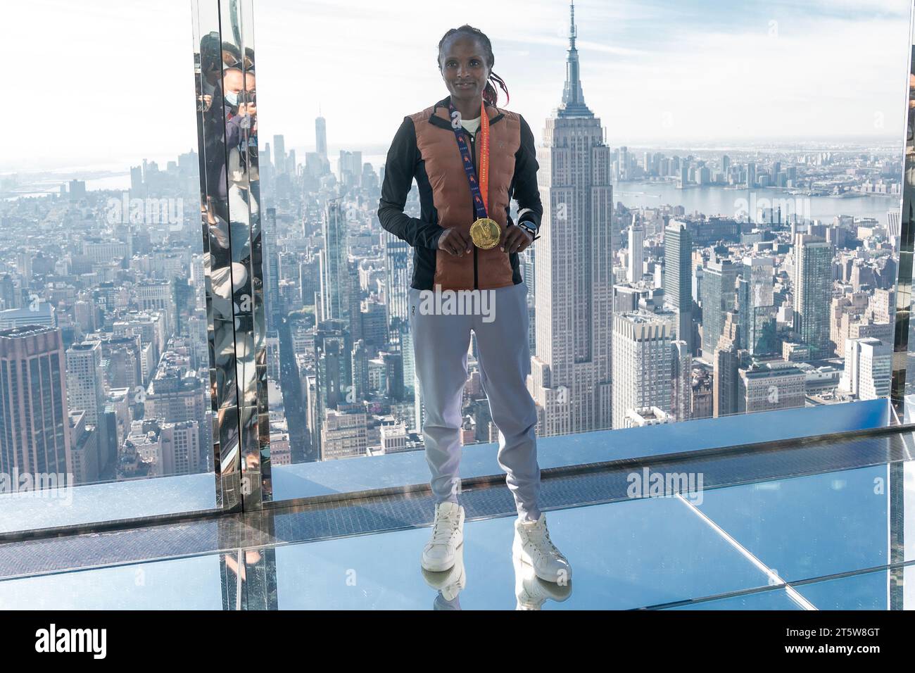 Champion in women's competition from Kenya Helen Obiri seen visiting ...