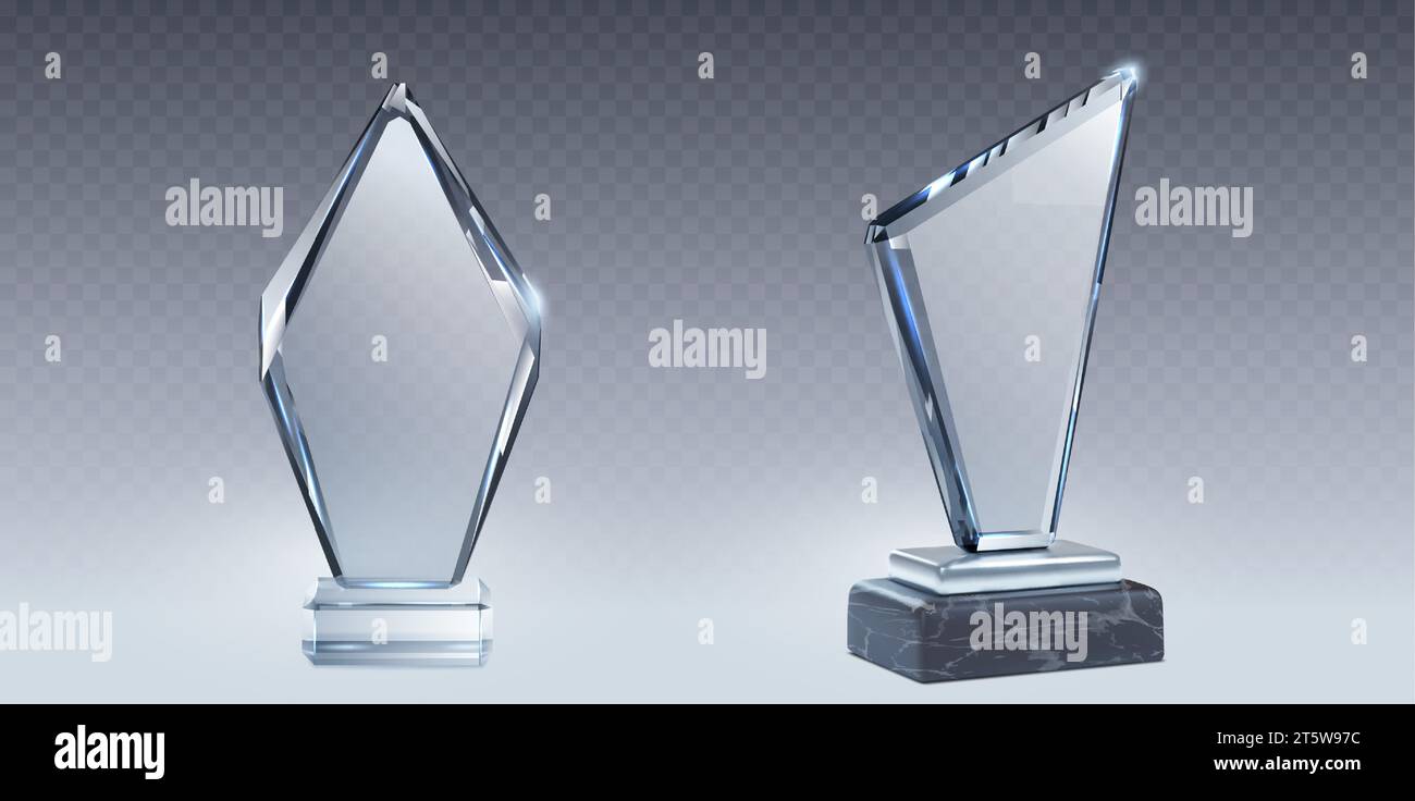 Set of 3D glass trophies isolated on transparent background. Vector ...