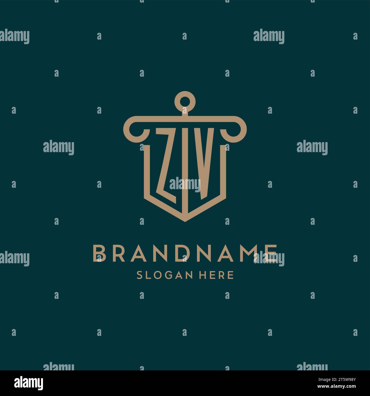 ZV monogram initial logo design with shield and pillar shape design ...