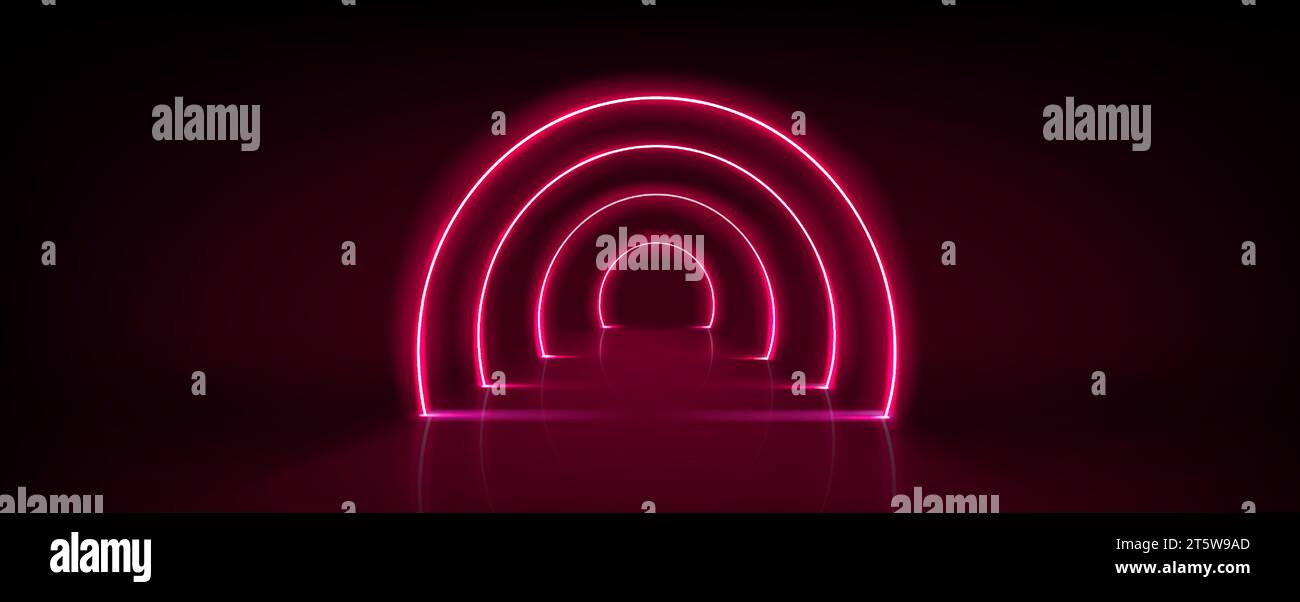 Arch corridor or tunnel path way with glow neon frame. Pink arc ...
