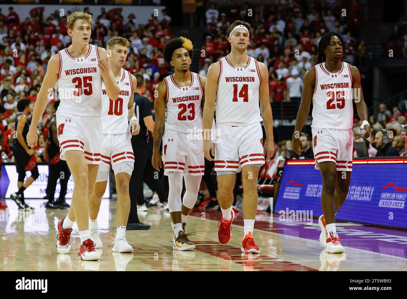 November 6, 2023: Wisconsin Badgers forward Markus Ilver (35), guard ...
