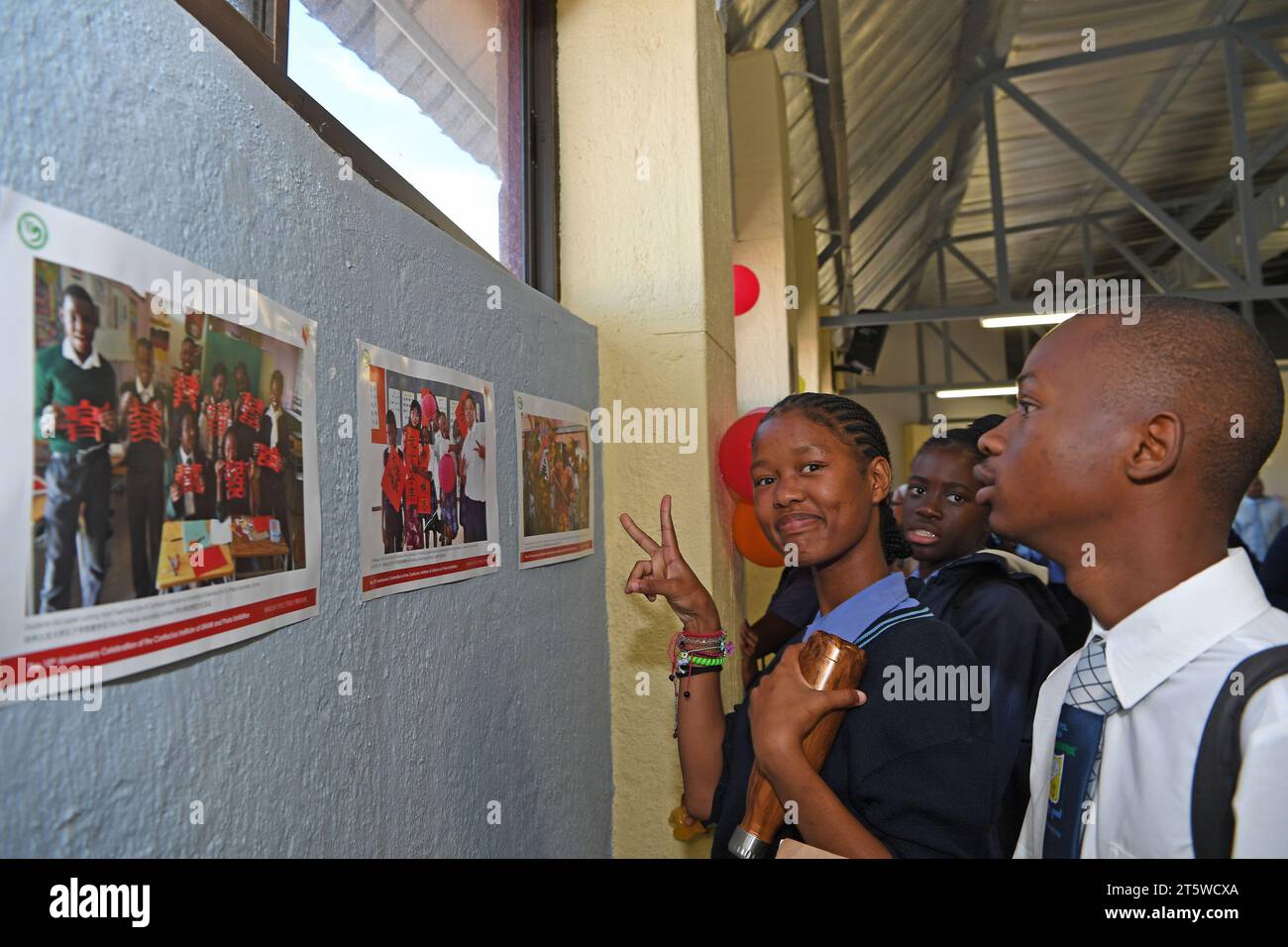 Windhoek, Namibia. 6th Nov, 2023. Students visit a photo exhibition ...