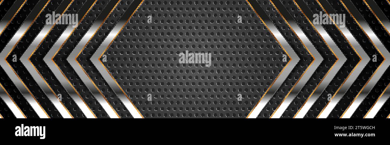 Metallic arrows on dark perforated background vector banner design ...