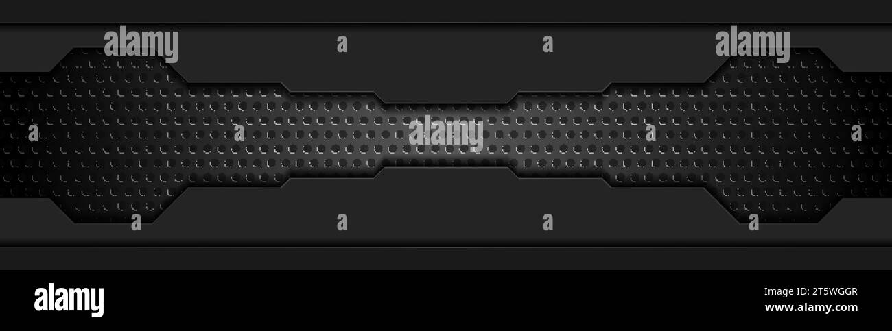 Black technology abstract banner with perforated texture. Vector design ...