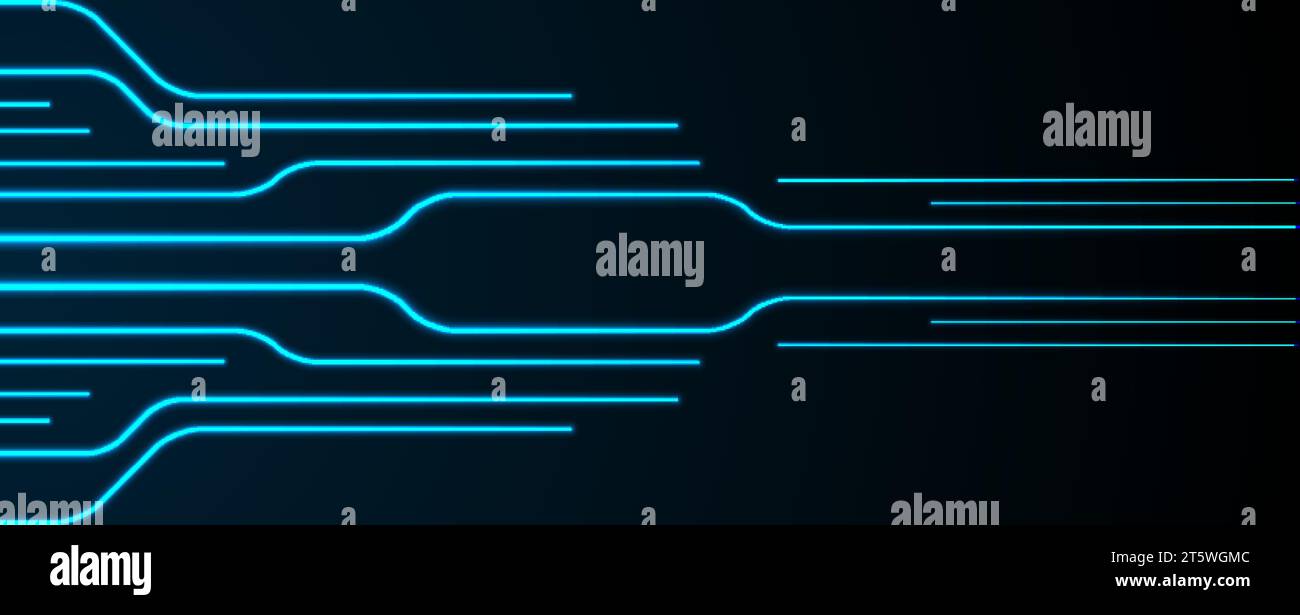 Glowing blue neon circuit board lines abstract banner design. Technology vector background Stock ...