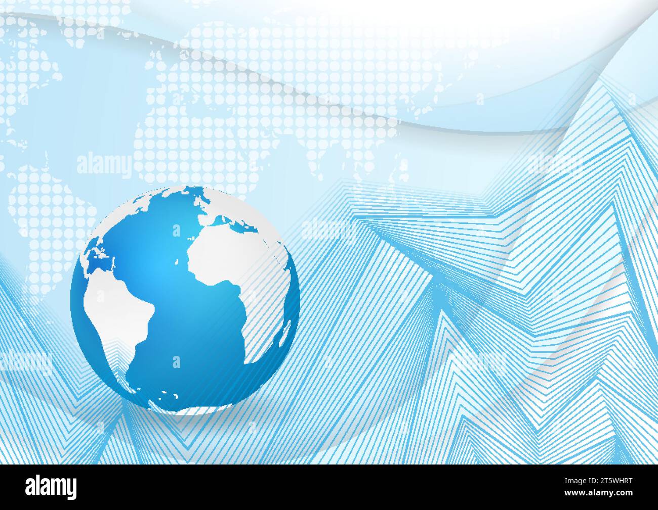 Abstract blue technology background with globe, waves and refracted ...