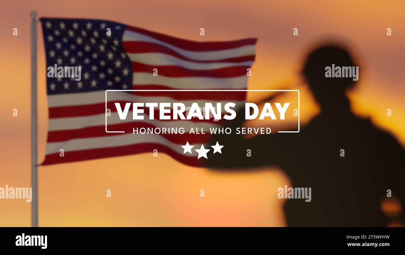 Veterans Day card. Saluting waving American flag Stock Photo - Alamy