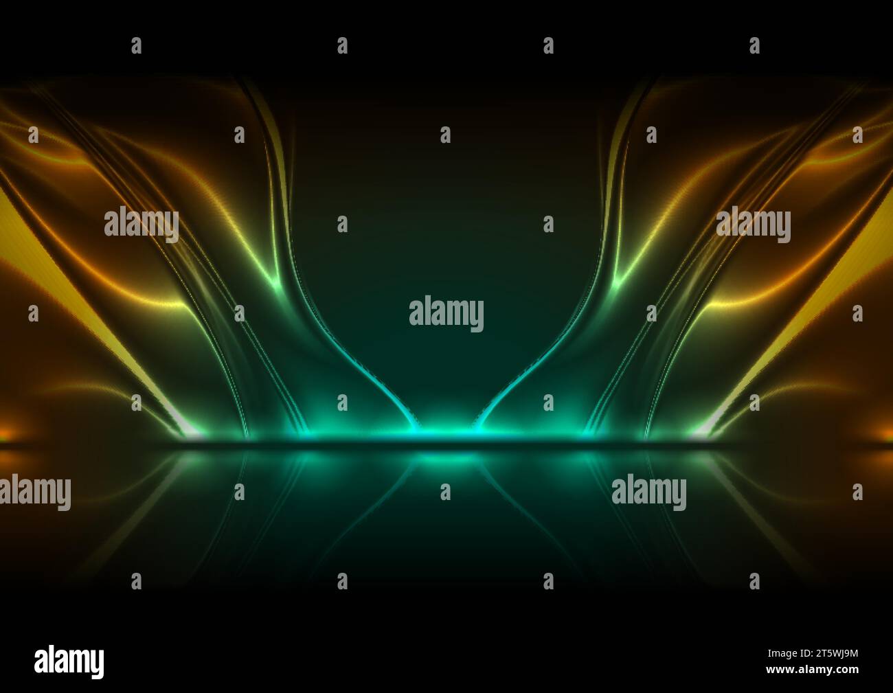 Cyan and orange neon glossy waves abstract tech background with ...