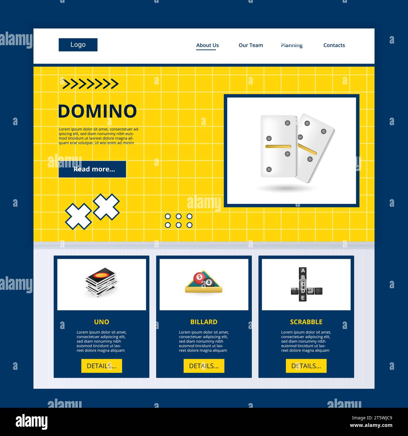 Domino flat landing page website template. Uno, billard, srabble. Web ...