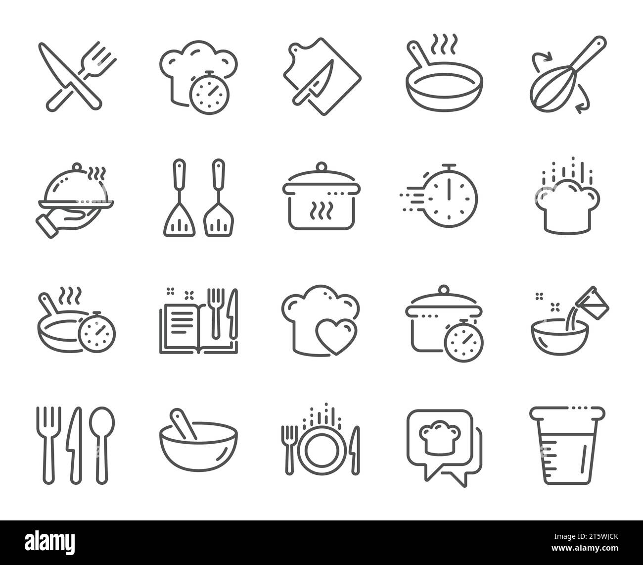 Cooking line icons. Boiling time, Frying pan and Kitchen utensils ...