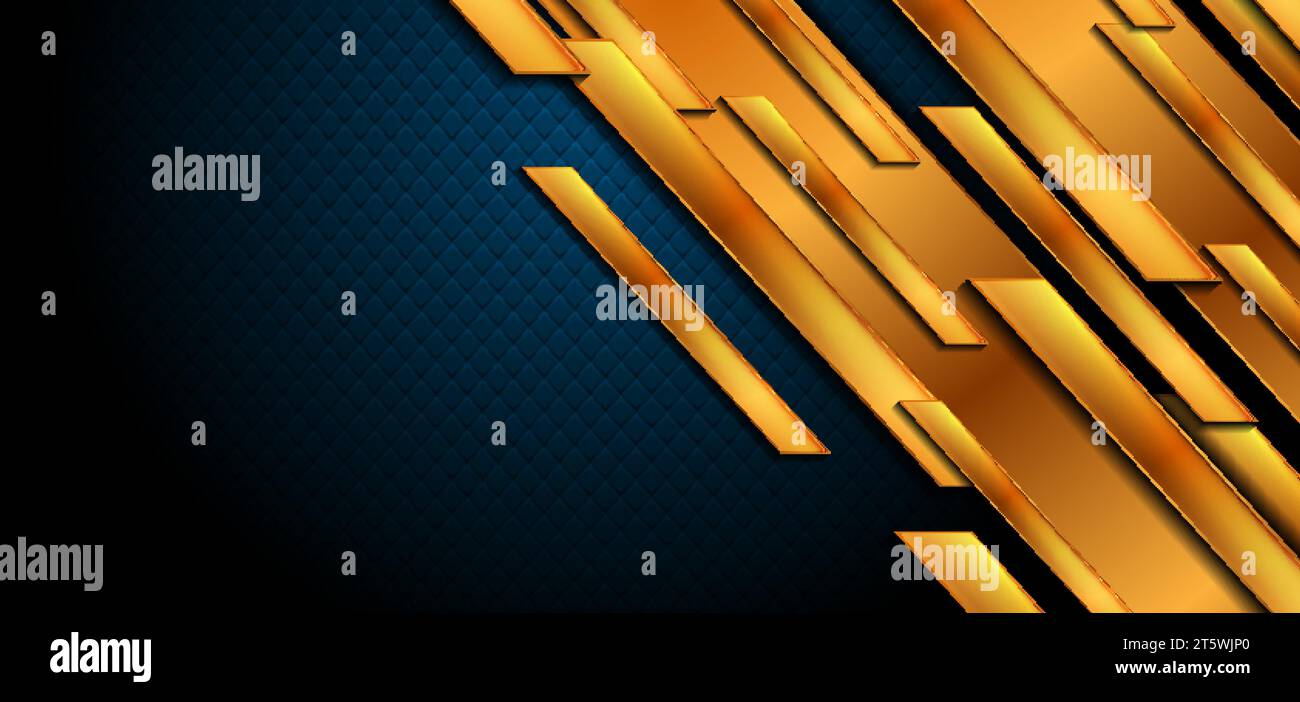 Dark blue and shiny golden abstract tech geometric background. Vector ...