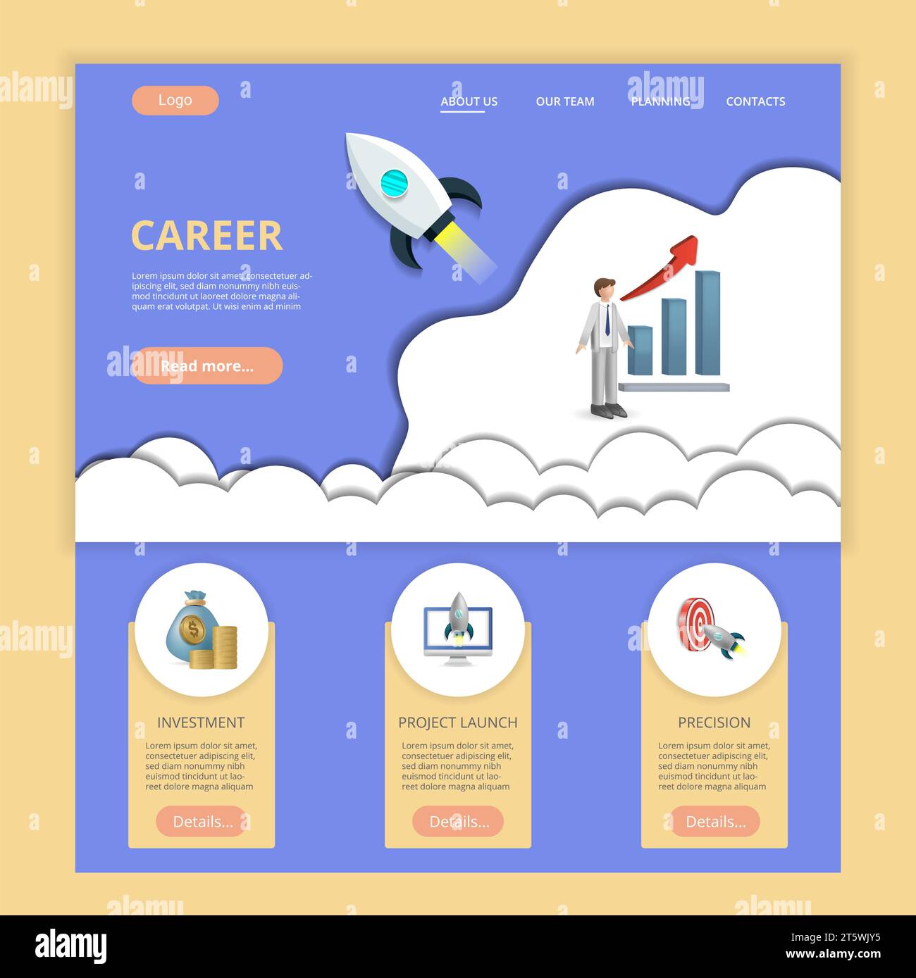 Career flat landing page website template. Investment, project launch ...