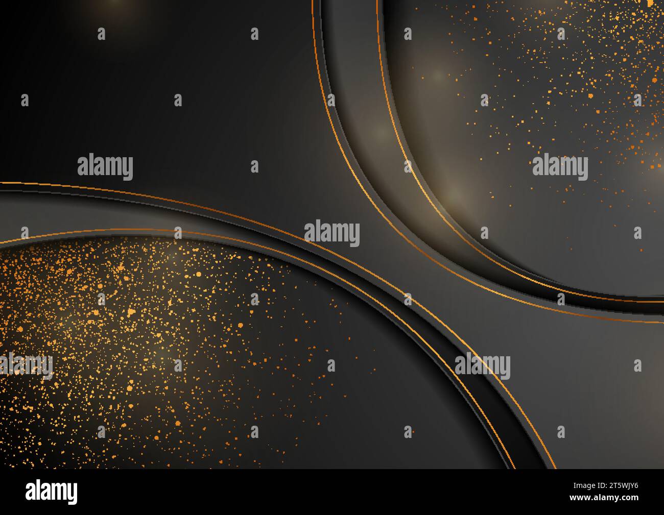Black waves and golden lines abstract technology background with shiny ...