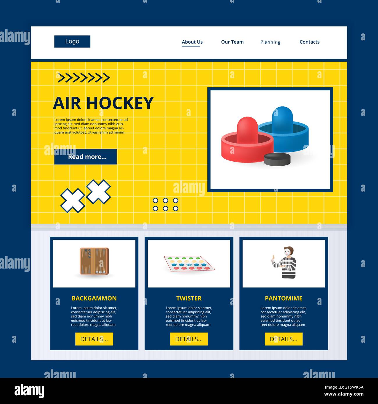 Air hockey flat landing page website template. Backgammon, twister ...