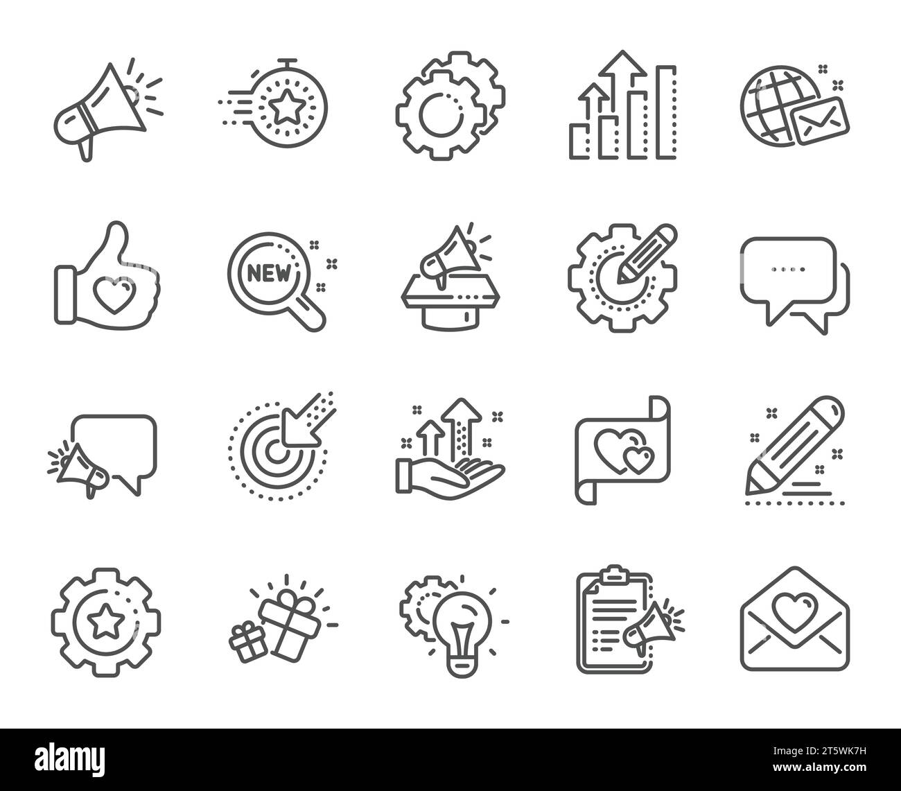 Brand social project line icons. Business strategy, Megaphone and ...
