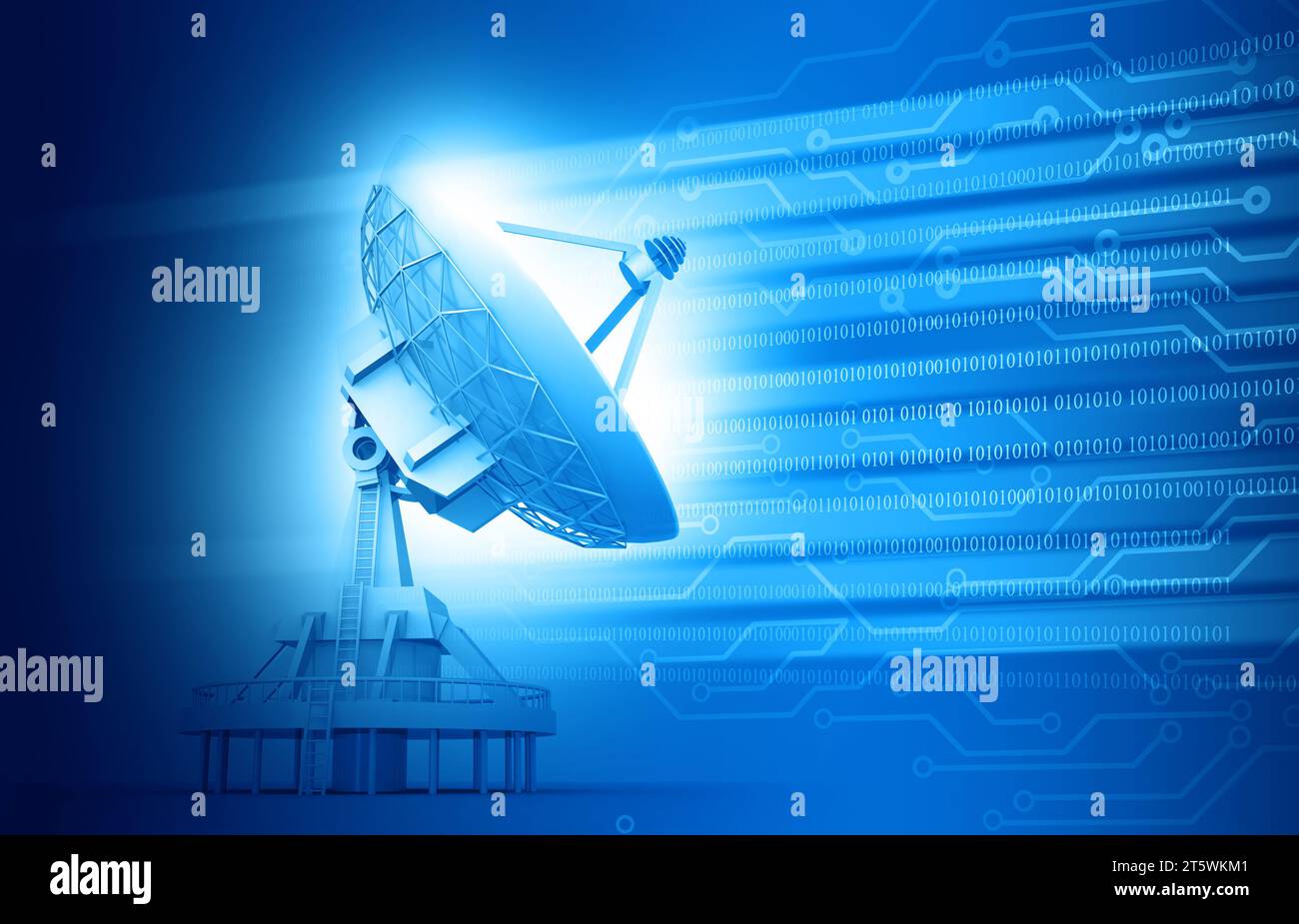 Satellite dish transmission data on abstract technology background. 3d ...
