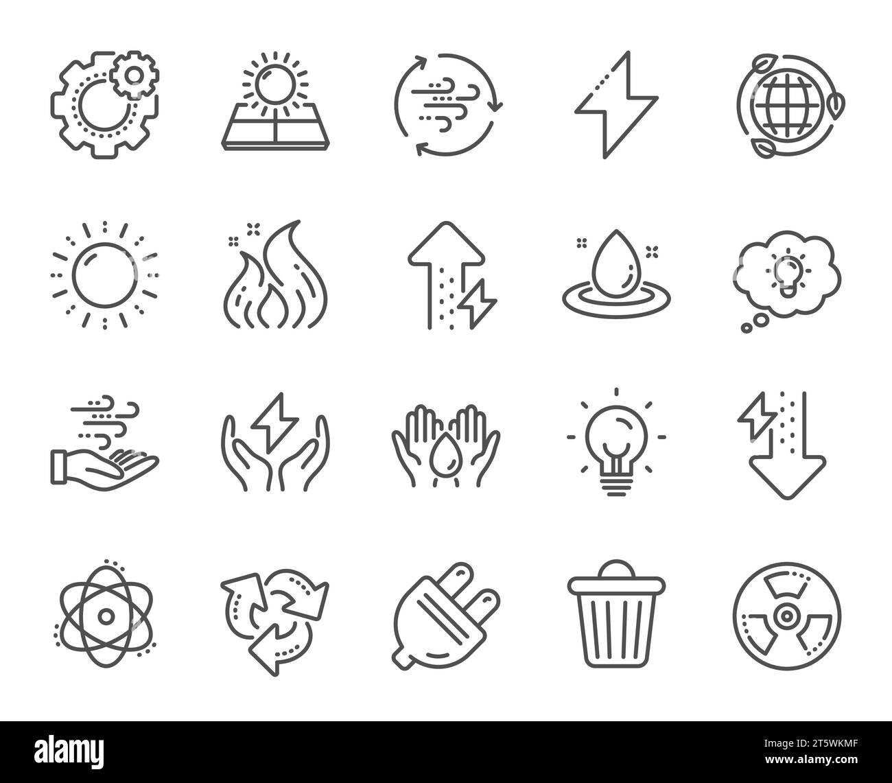 Energy Line Icons Solar Panels Wind Energy And Electric Thunder Bolt