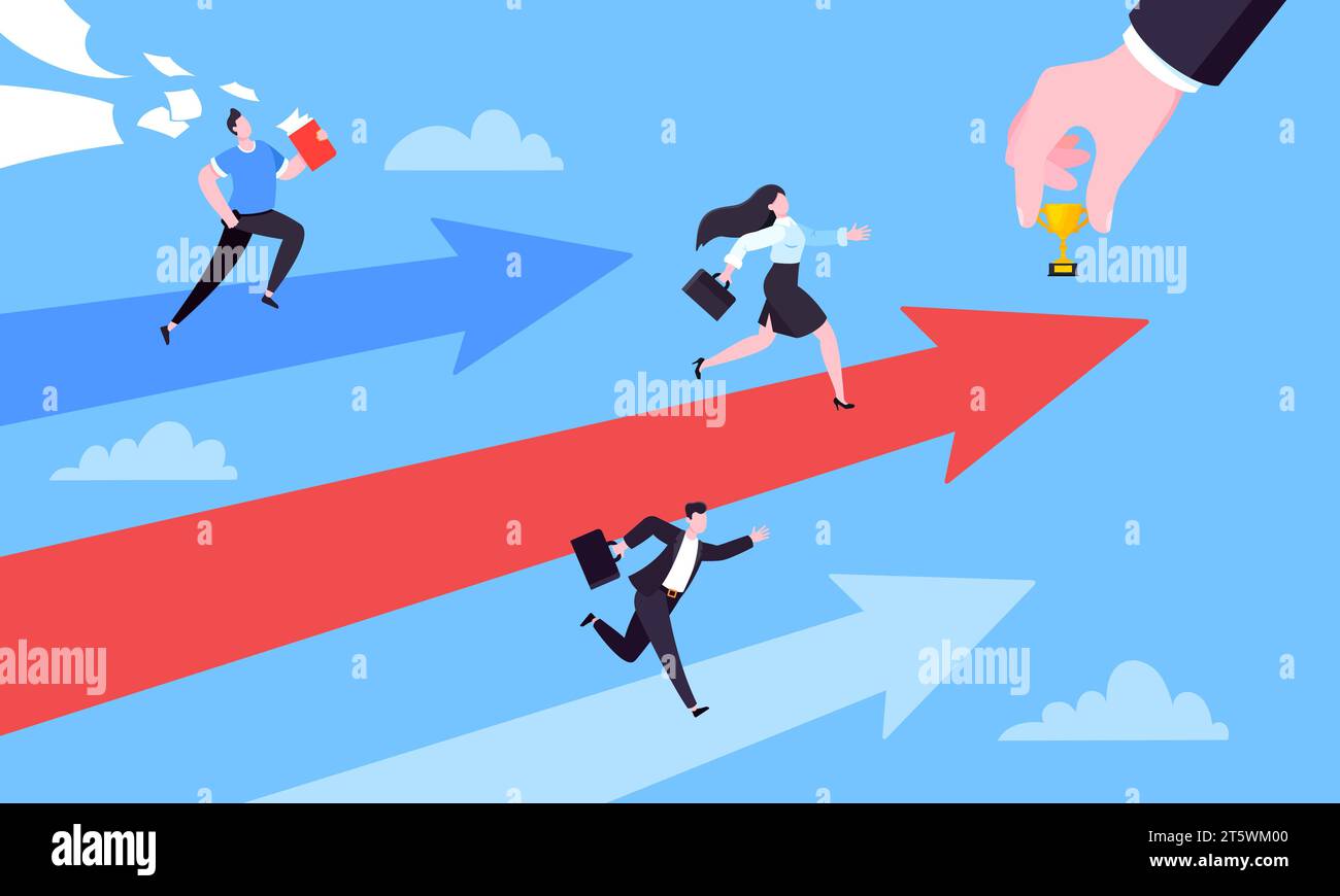 Business career competition with man and woman business persons running ...