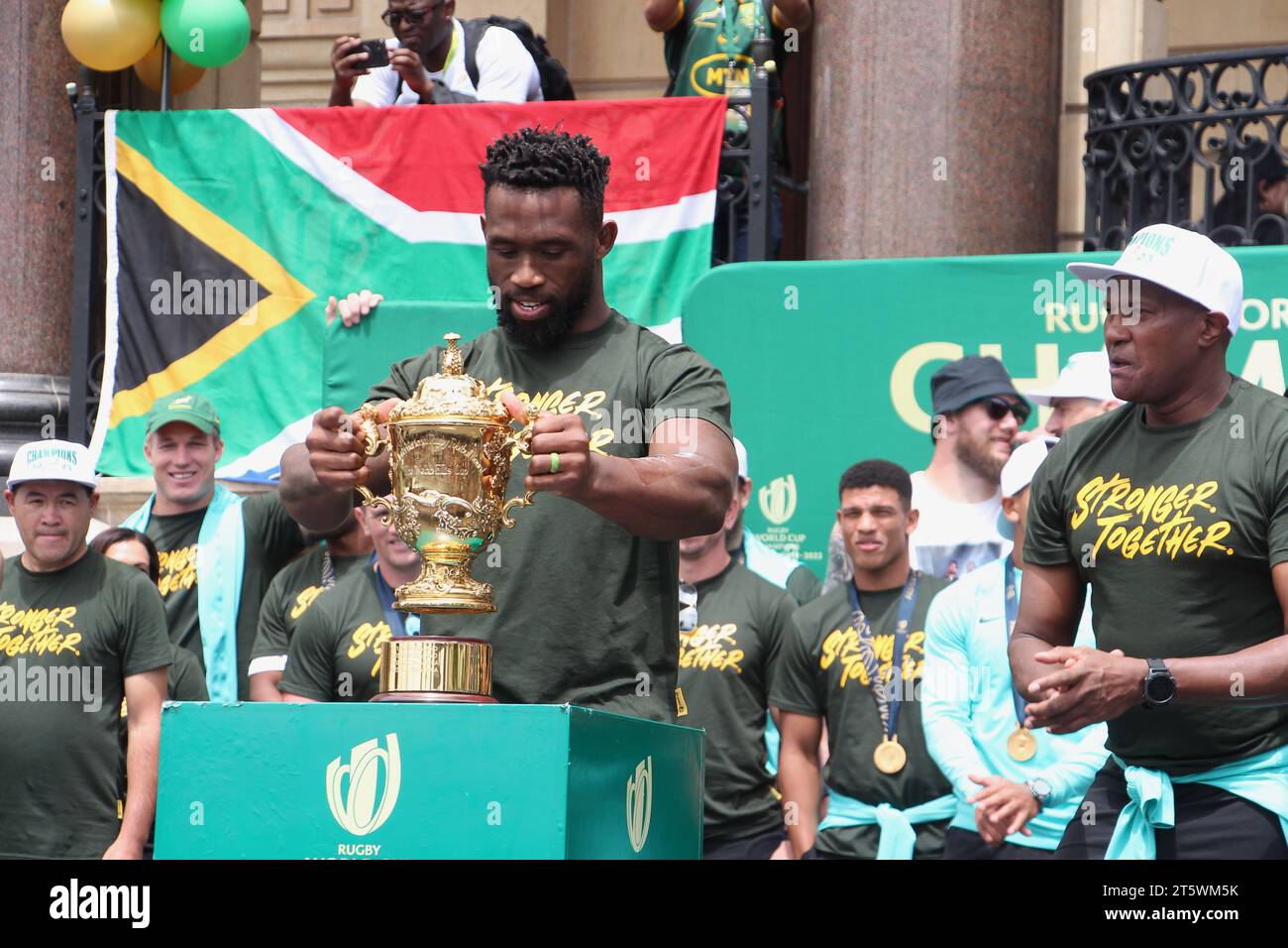 03 November 2023 - Crowds excitedly support the Springbok rugby team on ...