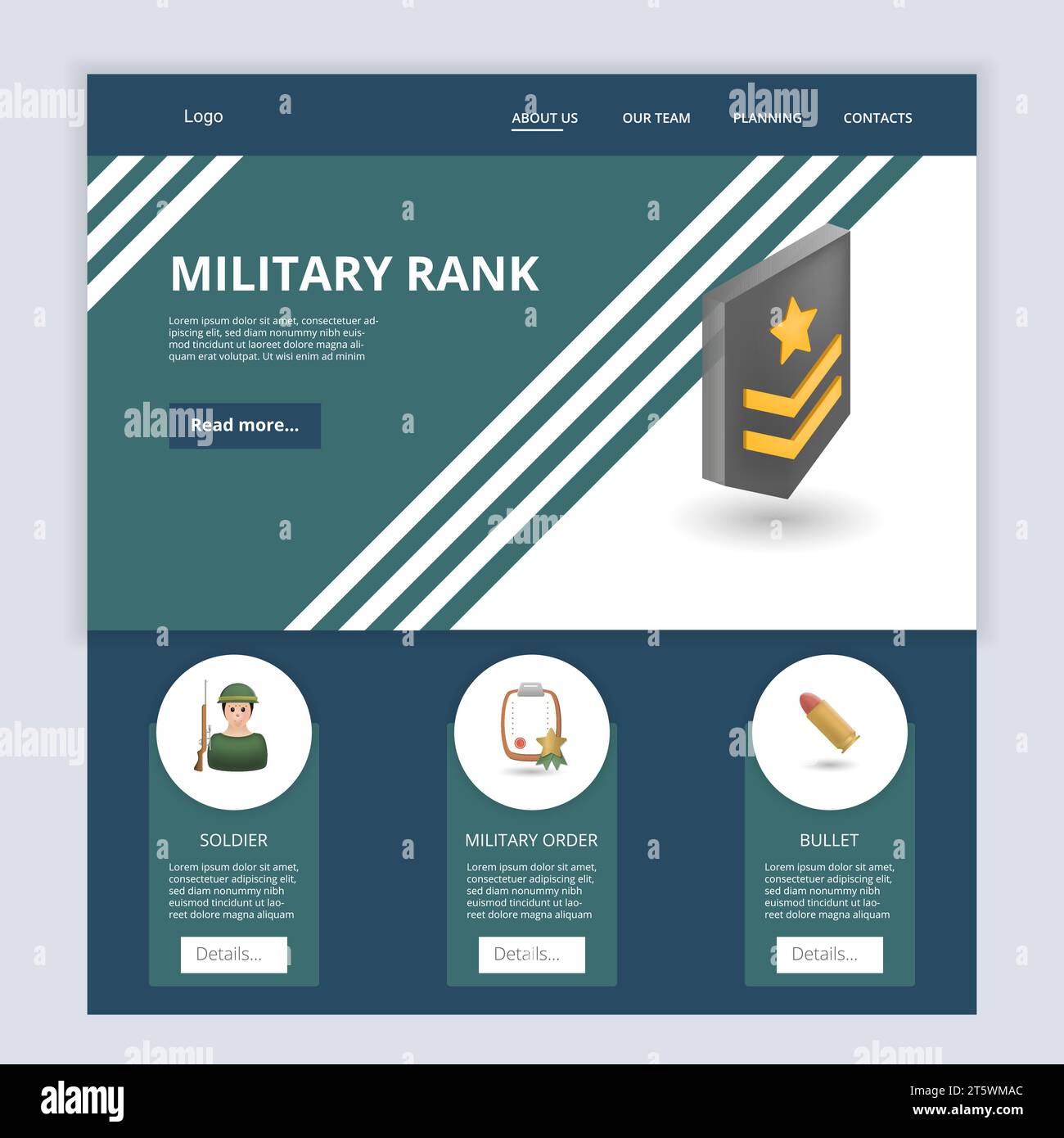 Military rank flat landing page website template. Soldier, military ...