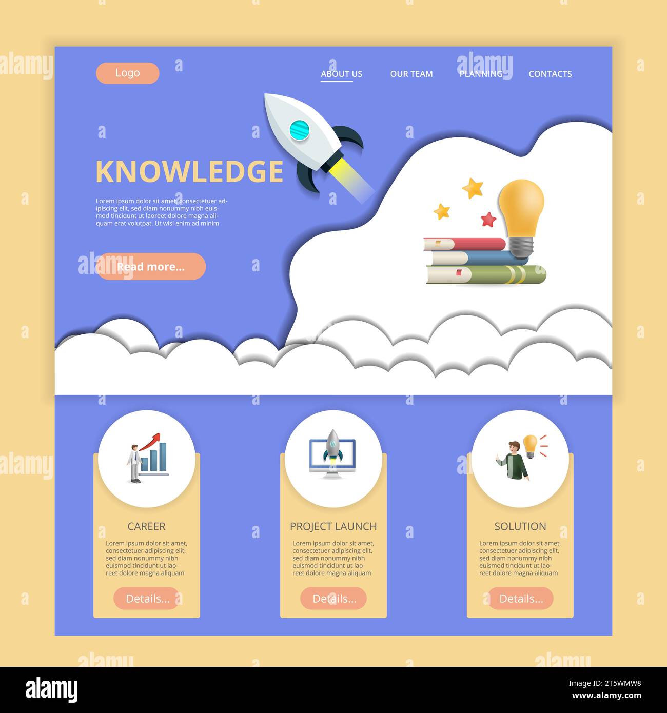 Knowledge flat landing page website template. Career, project launch ...
