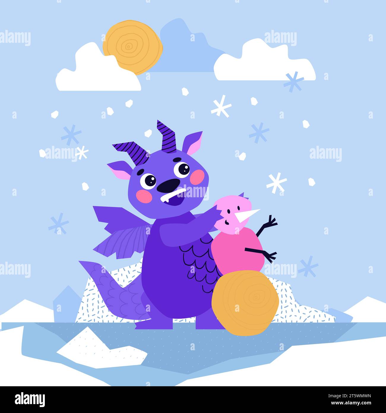 Dragon. February. Winter season. Cute Dragon cartoon mascot character ...