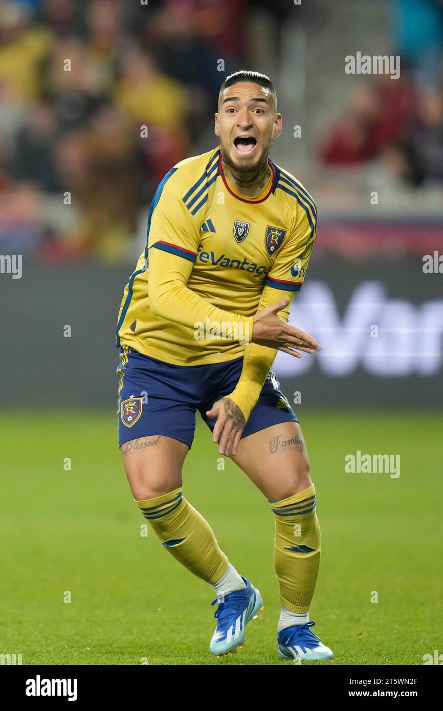 Real Salt Lake forward Cristian Arango (9) shouts during the second ...